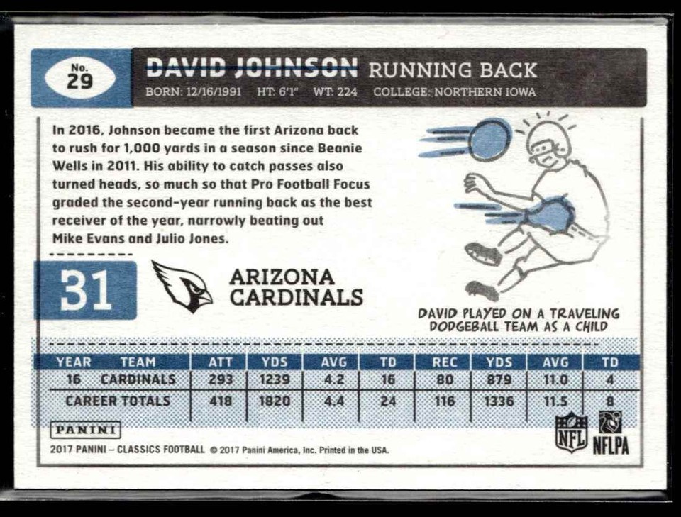 2017 Panini Classics David Johnson /50 Arizona Cardinals #29 | eBay