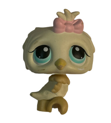 Littlest Pet Shop 147 Tan Cream Owl Blue Eyes Pink Bow Bird Authentic ...