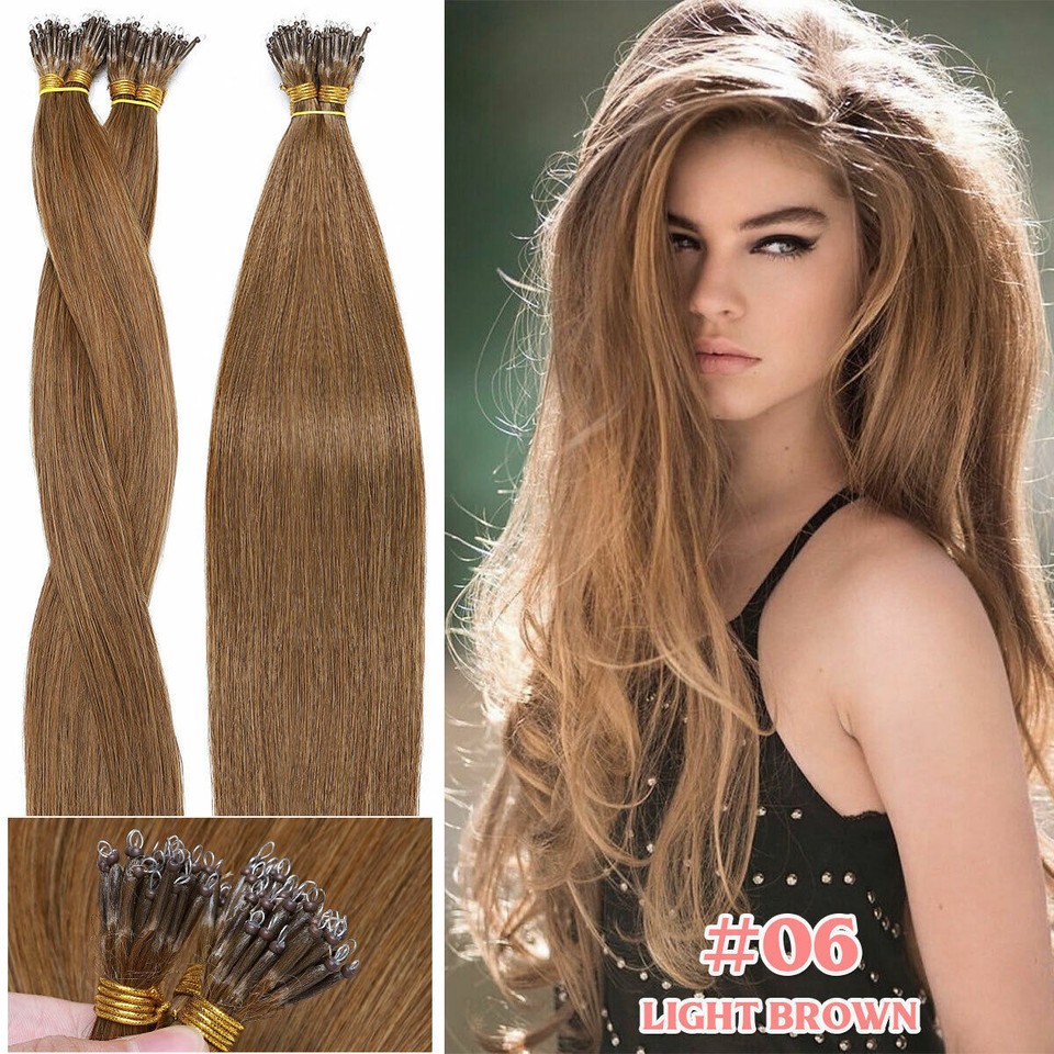 1G Nano Ring Beads Russian 100% Remy Human Hair Extensions Micro Loop ...