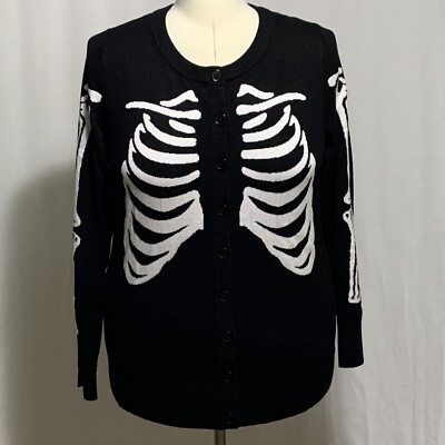 Torrid Sweater Skelton Bones Fitted Cardigan Halloween Black White Plus ...