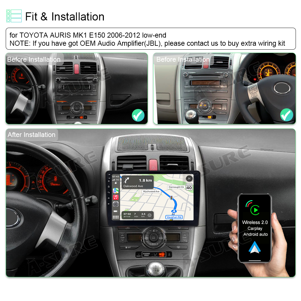 2+32G CarPlay Android12 Stereo Radio GPS Sat Nav For TOYOTA AURIS E150 ...