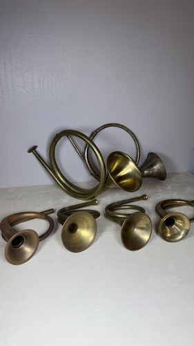 Set Horn Bugle Brass Coated Hanging Wall Decor Vintage Set Of 2 Large 4 ...
