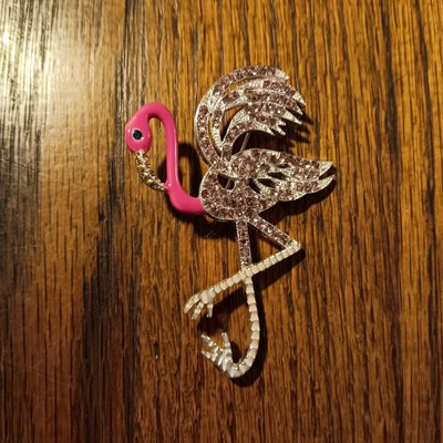 Silver Tone Pink Flamingo Brooch Pin W/Pink & Clear Rhinestones 3" Tall ...