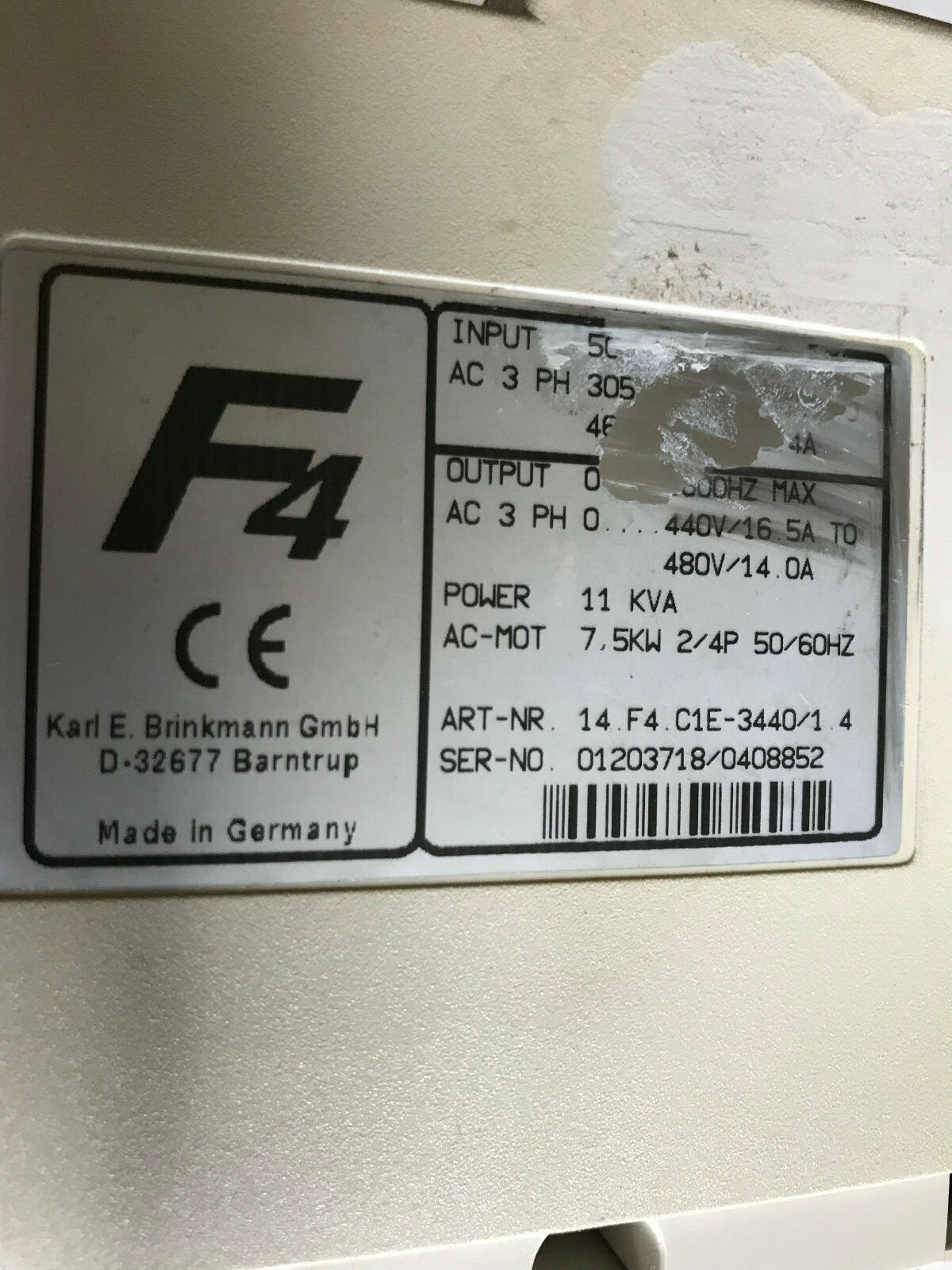 KEB Combivert 14.F4.C1E-3440/1.4,14.F4. C1E-3440/1 4,11 KVA (NO Front ...