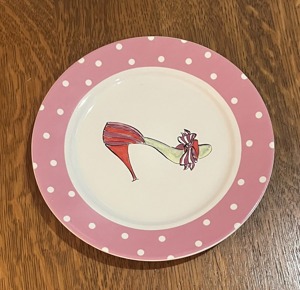 Set of 4 Rosanna 8” Dessert/Salad Plates Tres Chic High Heels Polka Dot ...