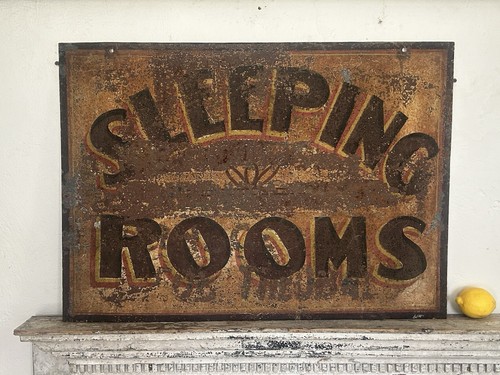ANTIQUE PRIMITIVE ORIGINAL POLYCHROME PAINTED TIN TRADE SIGN SLEEPING ...