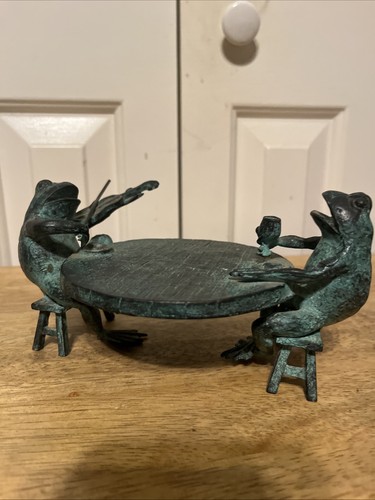 Vintage Bronze Patina Frogs Eat, Drink, Play Violin | eBay