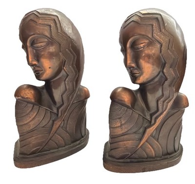 Rare 1930s Abbot Schy Art Deco Female Bust Bookends WPA Era Bronze ...
