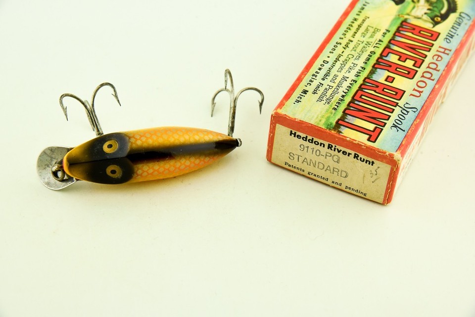 Vintage Heddon Golden Shiner River Runt SPook Antique Lure w Box Papers ...