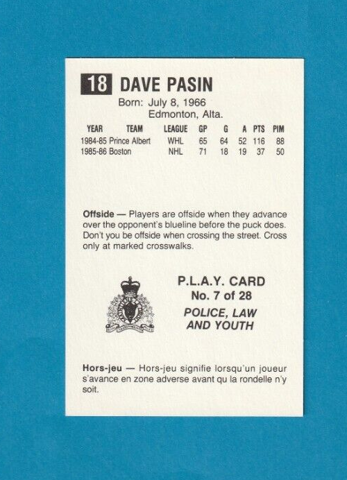 1986-87 Moncton Golden Flames PLAY # 7 Dave Pasin | eBay