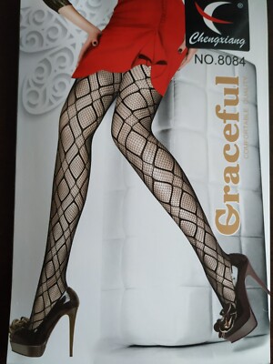 Retro Diamond Design Fishnet Tights Black One Size Waist High | eBay UK