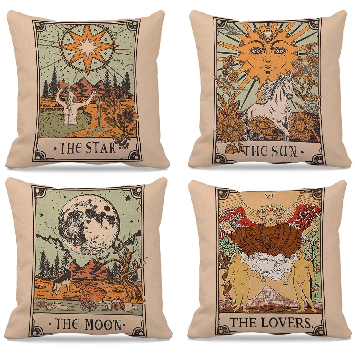 Tarot Card Pillow Covers Set - Tarot Gifts Tarot Throw Pillow Set of 4 ...