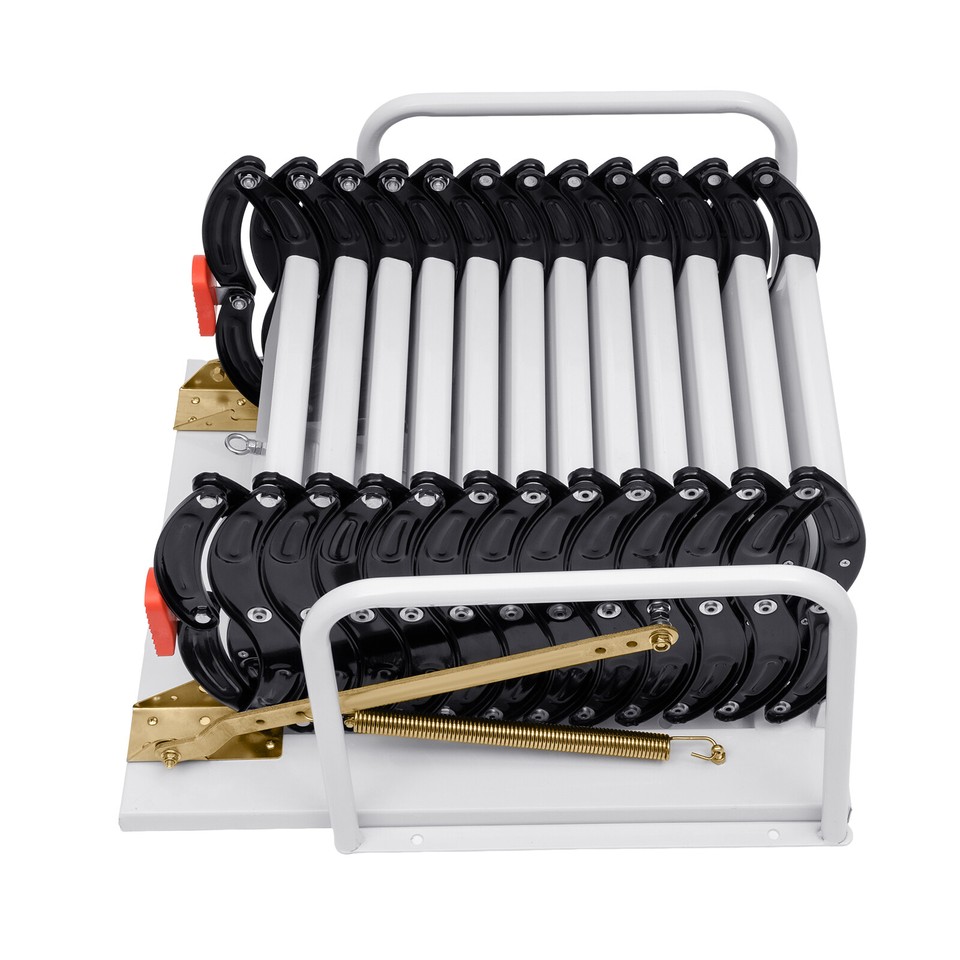 12 Steps Wall Mounted Folding Ladder Loft Stairs White Attic Steps Pull ...