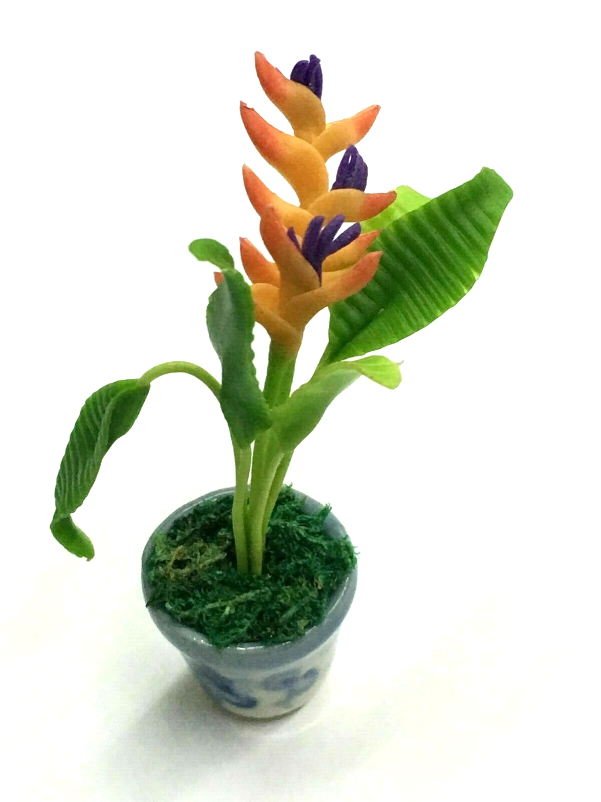 Handmade Clay Miniature Heliconia Plant in Ceramic Pot Dollhouse 1:12 ...