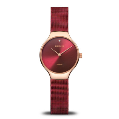 Bering Time Classic Rose Gold Steel Case & Red Strap Womens Watch ...