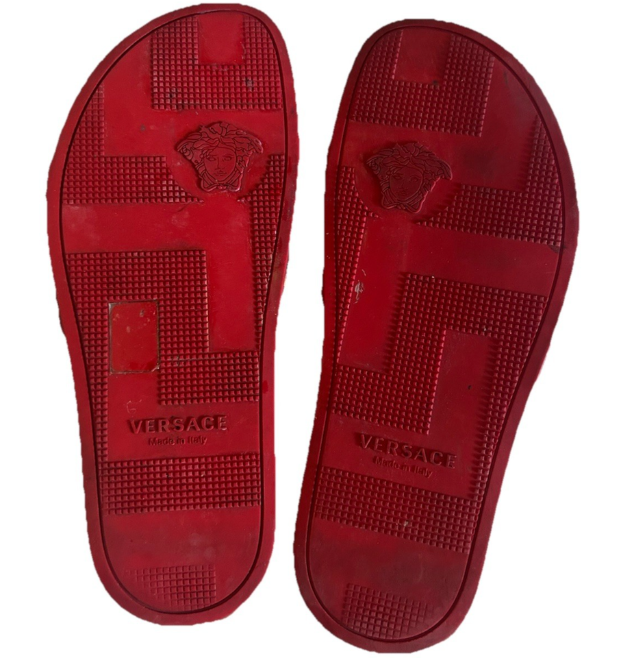 Versace Medusa Red Head Gold Pool Slides Sandals Size 7-7.5? | eBay