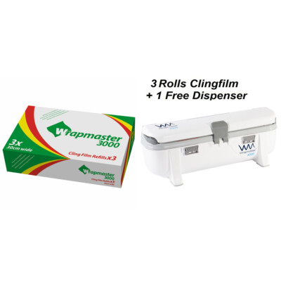 Wrapmaster 3000 Clingfilm 12" 3x 300m Rolls + Free Dispenser - Food ...