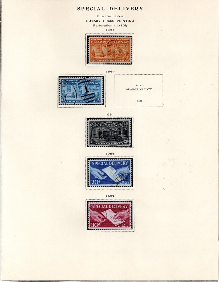 US Stamp Collection - Special Delivery stamps on 2 album pages (D220 ...