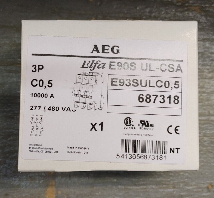 AEG ELFA E90S UL-CSA E93SULC0,5 CIRCUIT BREAKER 0.5A 3P 480VAC NEW ...
