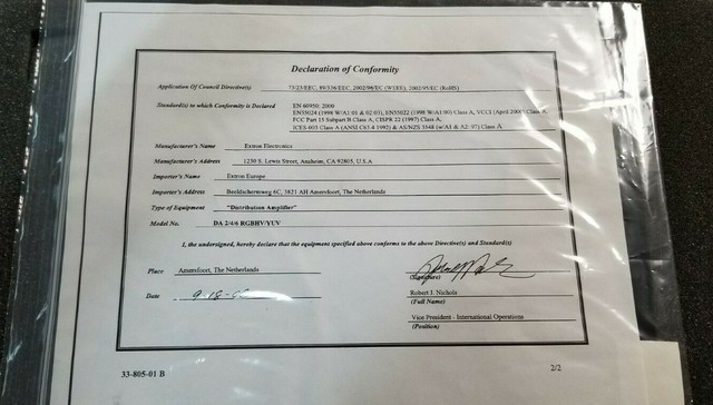 Extron Da6 YUV a Wideband Distribution Amplifier With Mounting for sale ...