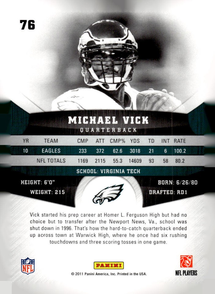 2011 Panini Gridiron Gear #76 Michael Vick | eBay
