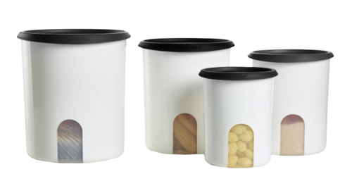 Tupperware One Touch Reminder Canisters Set of 4 EASY OPEN Black Seals ...