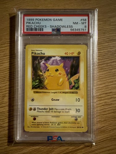 PSA 8 - Pokemon Card - Base 58/102 - PIKACHU (RED CHEEKS) *Shadowless ...