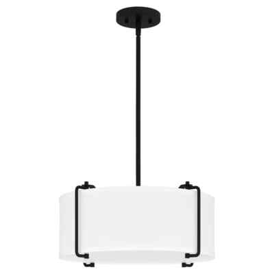 HOME DECORATORS Brookley 4-Light Matte Black Pendant with White Fabric ...