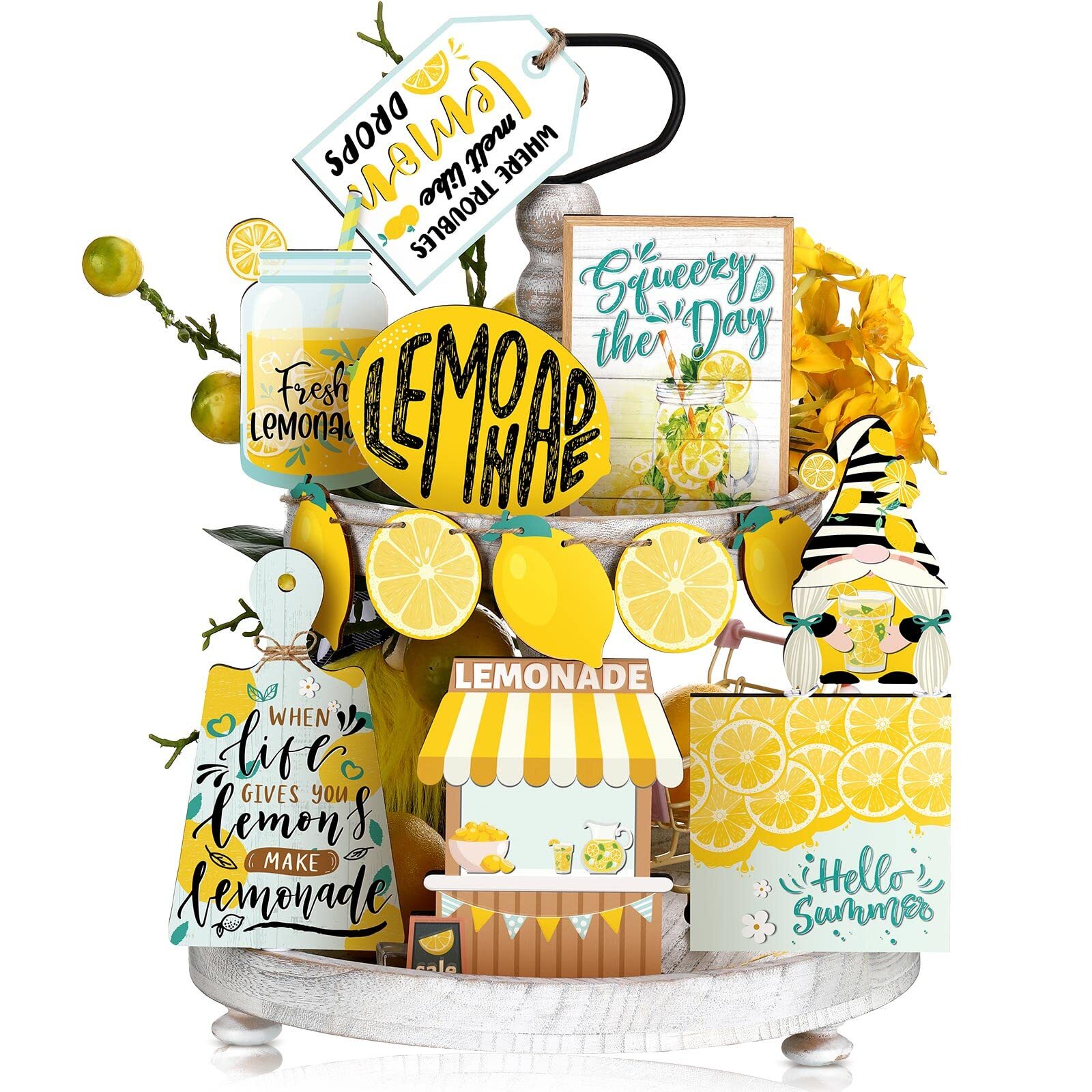 13 Pcs Lemon Tiered Tray Decor Lemon Decorations For Kitchen Lemon ...