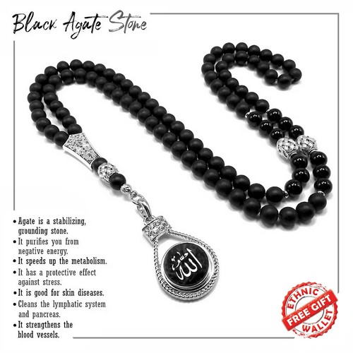 Black Aga Stone Prayer Beads-Tesbih-Tasbih-Misbaha-Masbaha*Subha (8 mm ...