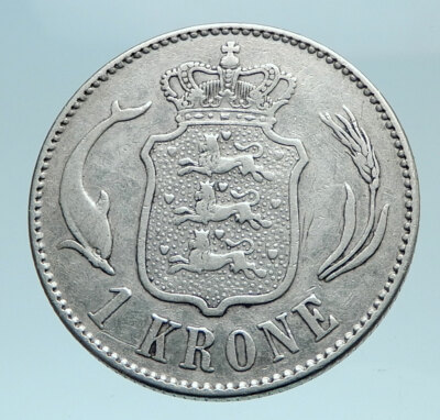 1915 DENMARK King CHRISTIAN X Crown Genuine Antique Silver 1 Krone Coin ...