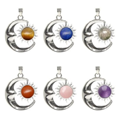 Sun and Moon Solar Gem Pendant Necklace Healing Chakra Crystal Stone ...