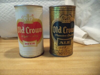 LOT OF 2 OLD CROWN BEER & ALE STRAIGHT EDGE STEEL CANS 12 OZ PETER HAND ...