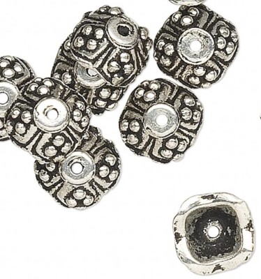 10 Antiqued Silver Pewter 7x3mm Flat SQUARE Bead Caps to Fit 5-6mm ...