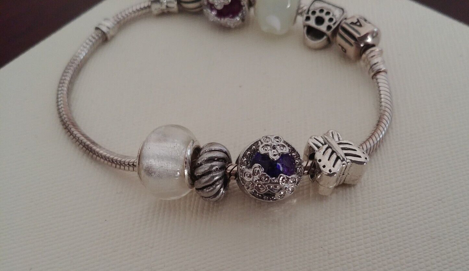 Authentic Pandora Sterling Silver Barrel Charm Bracelet European Charms ...