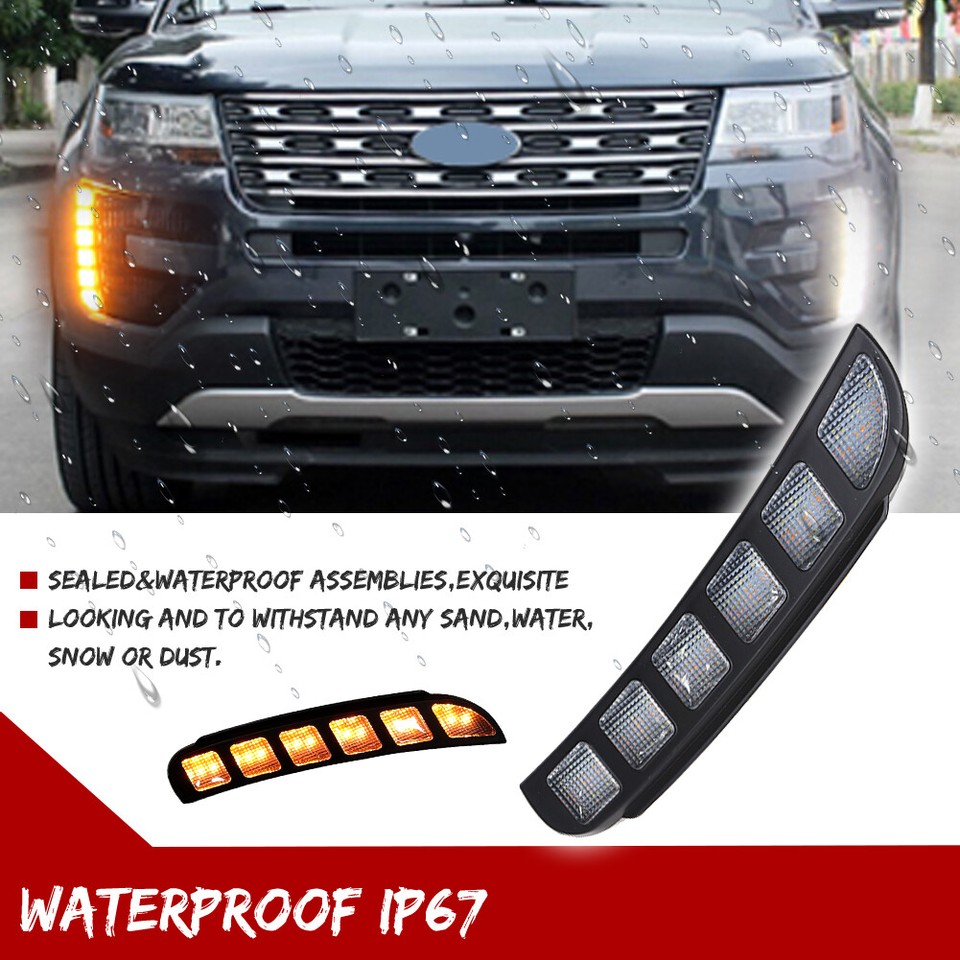 For 2016-2019 Ford Explorer Front Bumper Switchback LED DRL Turn Signal ...