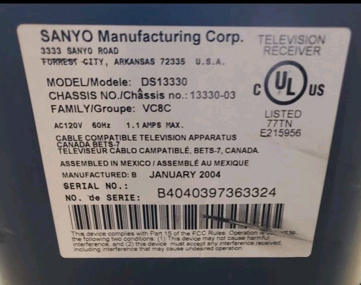 Sanyo 13" CRT Retro Gaming Color TV A/V Input With Remote Model DS13330 ...