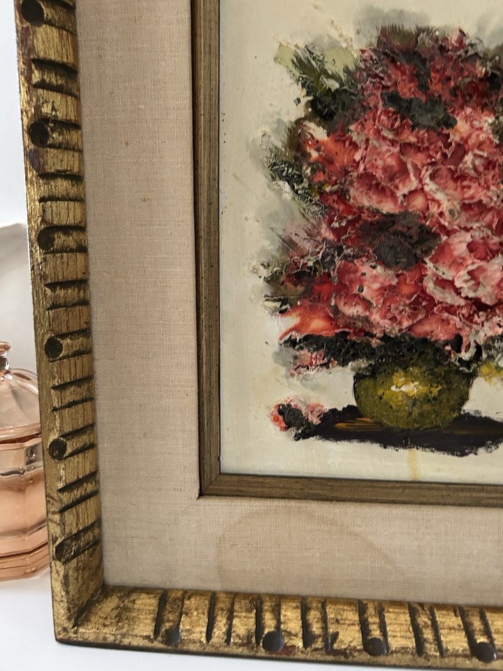 John Le Dené VTG Original Midcentury 3D Floral Painting SIGNED MCM Rare ...