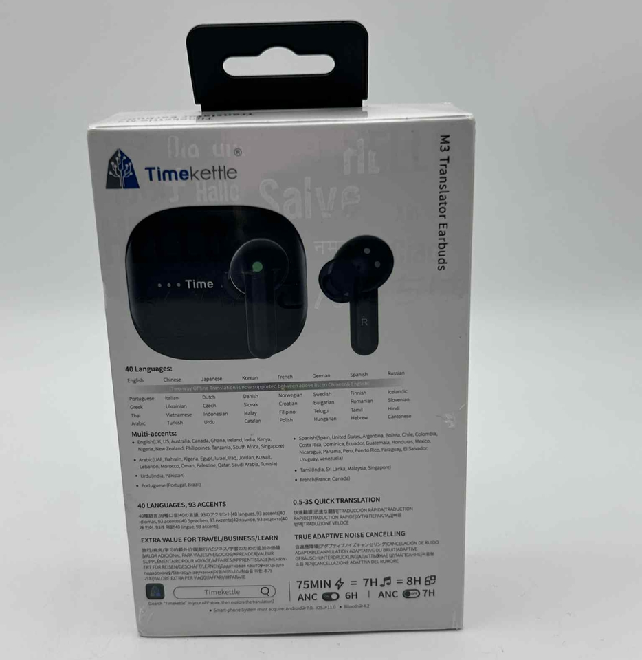 Timekettle M3 Translator Earbuds 40 Languages 25H Battery Black ...