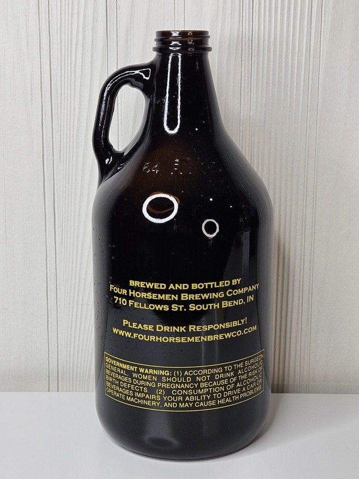 Four Horsemen Brewing Glass Beer Growler 64oz Bottle South Bend IN ...
