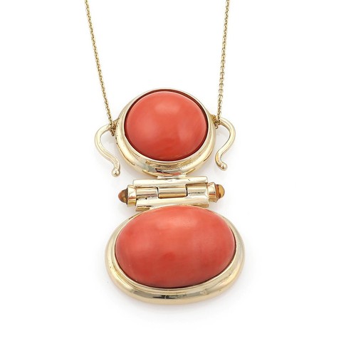 Coral Citrine Necklace 14k Yellow Gold Pendant & Chain | eBay