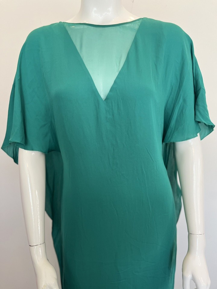 HALSTON HERITAGE Sheer Overlay Inset Gown In Emerald MSRP $595 New Size ...