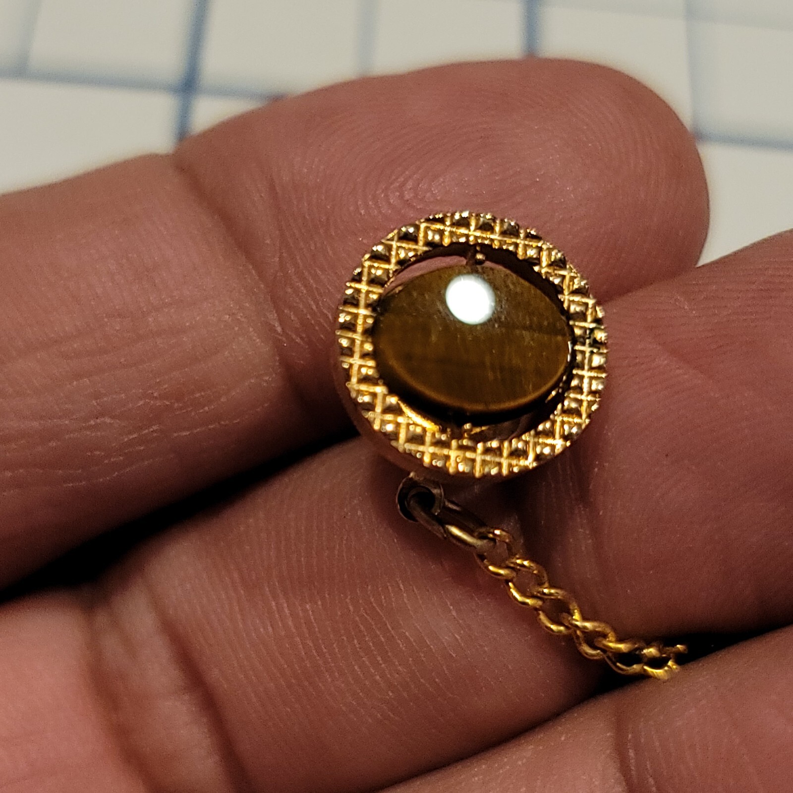 Vintage Gold Tone 1/2" Round w Insert Tie Clip Tack Chain Bar | eBay