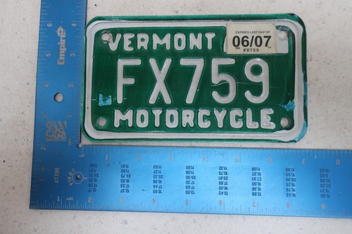 Vermont License Plate Tag 2007 07 VT Motorcycle MC FX759 | eBay