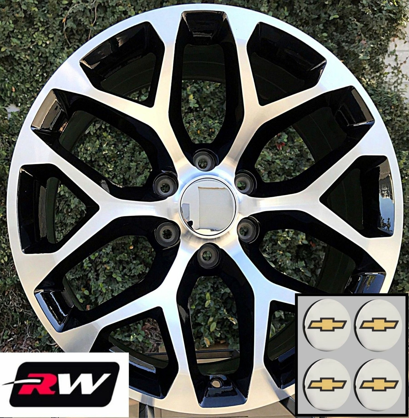 22 inch Chevy Tahoe OE Replica Snowflake Wheels Machined Black Rims 22 ...