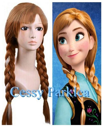 Frozen Anna Disney Brown W/White Braided Pigtails Adults Children Wigs ...