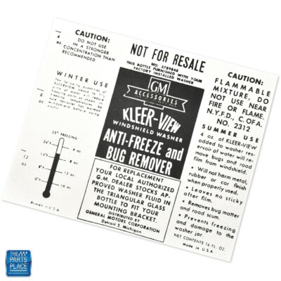 1963-1967 Pontiac Kleer-View Windshield Washer Filler Bottle Decal GM ...