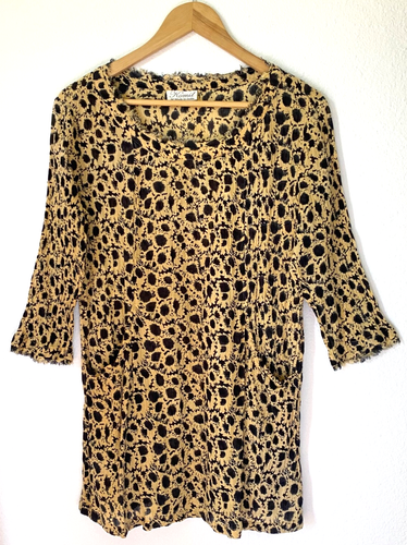 Vtg Komil Tan Crinkly Gauze Tunic Top M Pockets Raw Edge Artsy Boho ...