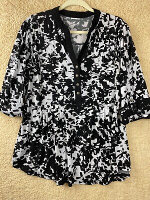 Avenue Womens's Plus Sz 14/16 Black & White Geometric 3/4 Roll Tab ...