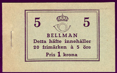 SWEDEN (H43ABC) Scott 312b/a, 5ore Bellman perf 3+4 sides Booklet, VF ...